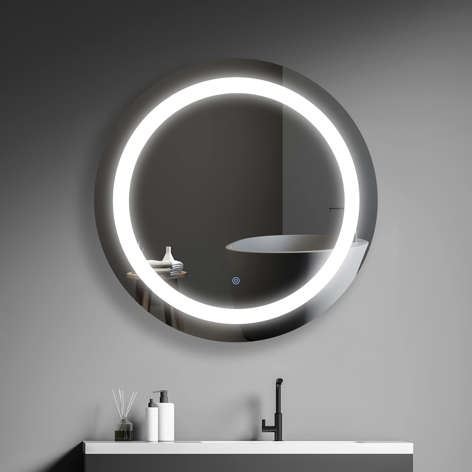 MIRPLUS 28x28 Inch Round Frame LED Backlight Bathroom Mirror With Touch ...